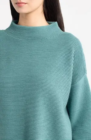 Eileen Fisher Mock Neck Ribbed Sweater - Amalfi