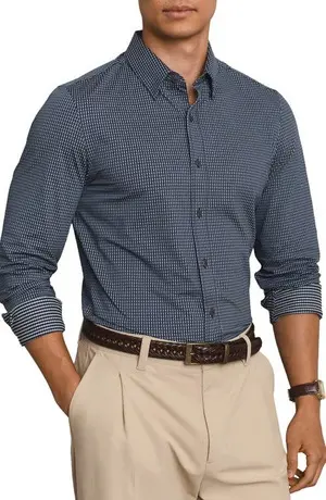 RHONE Commuter Slim Fit Gingham Shirt Navy/gray Gingham