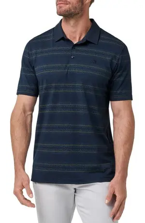 Travis Mathew Heater Jersey Striped Performance Polo - Total Eclipse