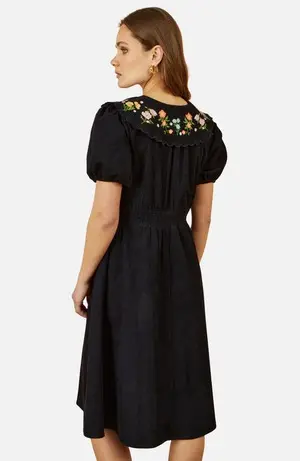 YUMI Embroidered Collar Cord Tea Dress