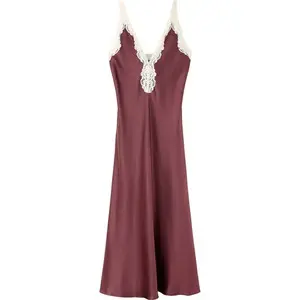 Mango Lace Trim Satin Slipdress - Maroon