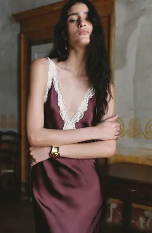 Mango Lace Trim Satin Slipdress