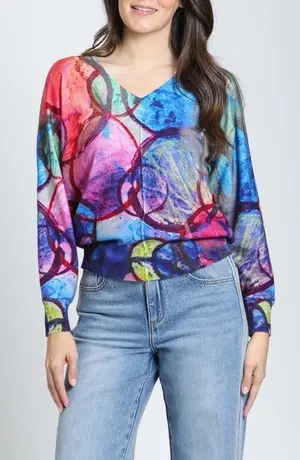 APNY Overlapping Circles V-neck Sweater - Prism Multi