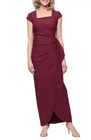 Alex Evenings Contour Collection Ruched Gown - Wine