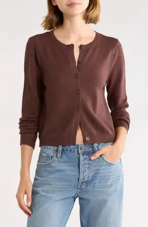 PACSUN Marley Striped Cropped Cardigan - Brown