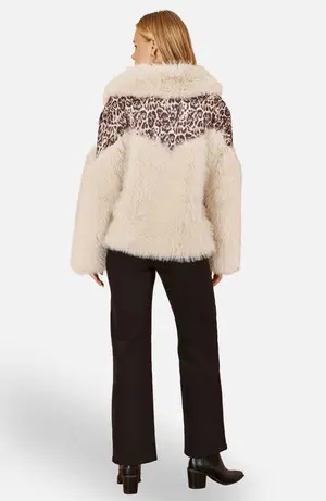 YUMI Faux Fur Biker Leopard Print Jacket