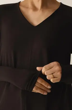 Eileen Fisher Long Sleeve V-neck Tunic Top - Coffee