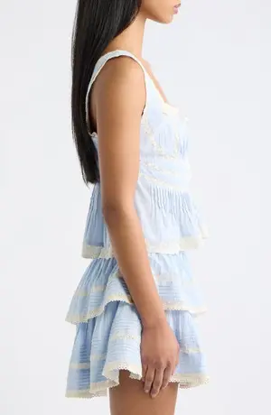 LoveShackFancy Kaelin Lace Trim Ruffle Sleeveless Top