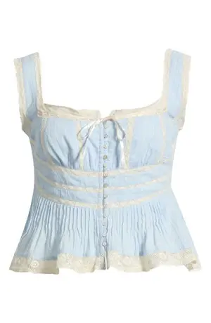 LoveShackFancy Kaelin Lace Trim Ruffle Sleeveless Top