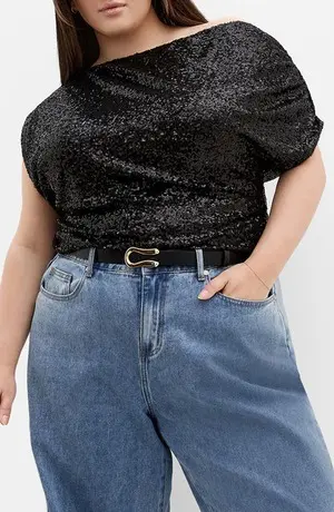 City Chic Adorn Sequined Off-the-shoulder Top - Black