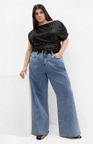 City Chic Adorn Sequined Off-the-shoulder Top - Black