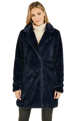 YUMI Faux Fur Coat - Navy