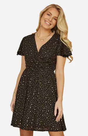 YUMI Skater Dress With Mini Star Foil Print