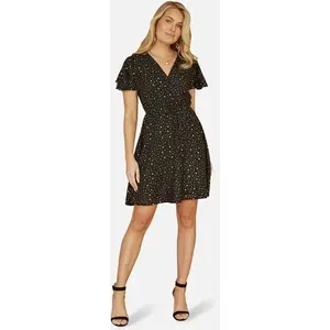YUMI Mini Star Foil Print Skater Dress - Black