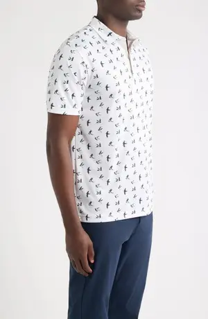 SWANNIES Peak Bird Print Performance Golf Polo - White