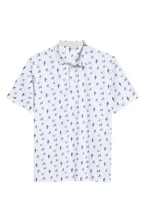 SWANNIES Peak Bird Print Performance Golf Polo - White