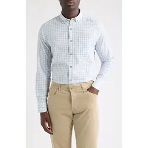 Johnston & Murphy Huntley Melange Button Front Shirt - Blue Grid Windowpane