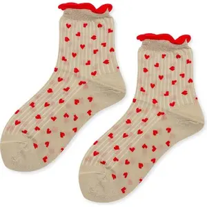 Hansel From Basel Sheer Heart Crew Socks - Beige
