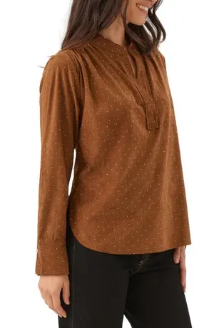Karen Kane Embellished Faux Suede Shirt - Mocha