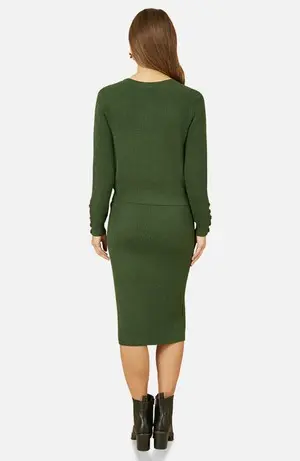 YUMI Rib Knitted Midi Column Skirt
