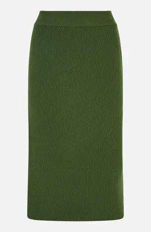 YUMI Rib Knitted Midi Column Skirt
