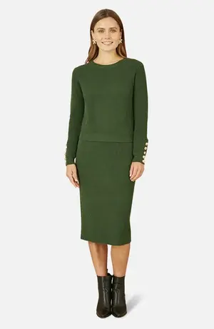 YUMI Rib Knitted Midi Column Skirt