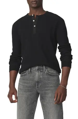 Joe's Jeans Long Sleeve Waffle Henley T-shirt Black