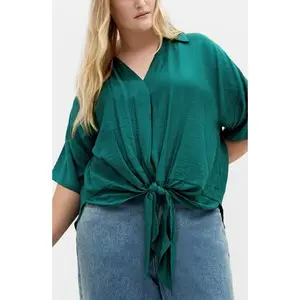 City Chic Rosie Tie Front Shirt - Jade