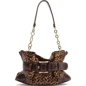 AREZZO Riley Small Leather Shoulder Bag With Buckle Detail - Leopard
