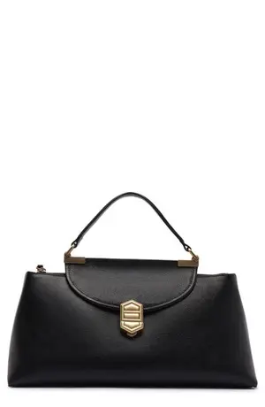 AREZZO Everly Medium Embossed Leather Satchel - Black