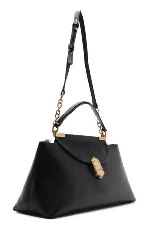 AREZZO Everly Medium Embossed Leather Satchel - Black