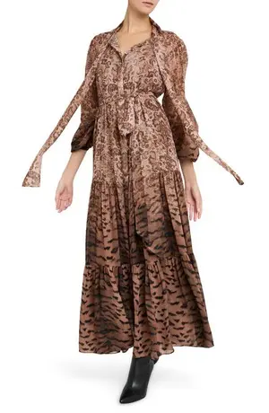 Kobi Halperin Oak Print Long Sleeve Maxi Dress