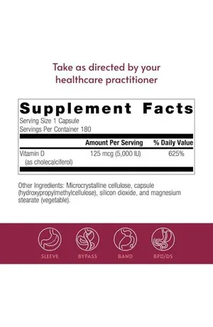 BARIATRIC ADVANTAGE Vitamin D3 5000 Iu High Potency Bone Support Capsules 180 Count