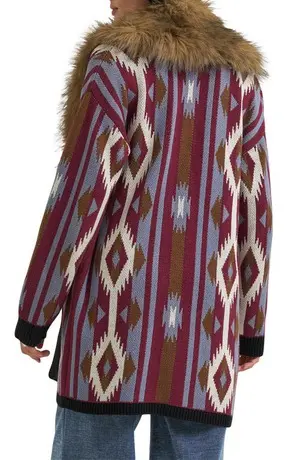 Wrangler Faux Fur Collar Cardigan With Geometric Print
