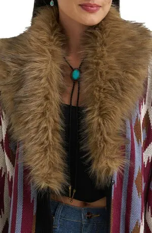 Wrangler Faux Fur Collar Cardigan With Geometric Print