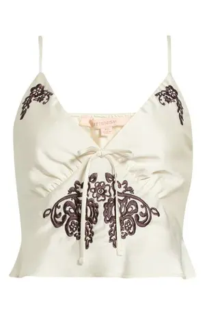 KITTENISH Embroidered Cropped Satin Camisole