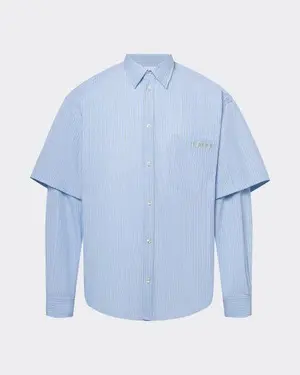 LE PERE Double Sleeve Button Down Shirt - Blue/red