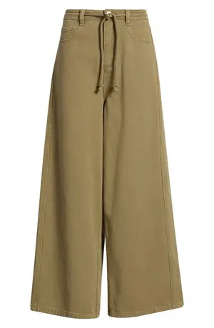 24COLOURS High Waist Wide Leg Cotton Pants With Drawstring