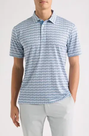 SWANNIES Sardine Print Performance Golf Polo - Sky