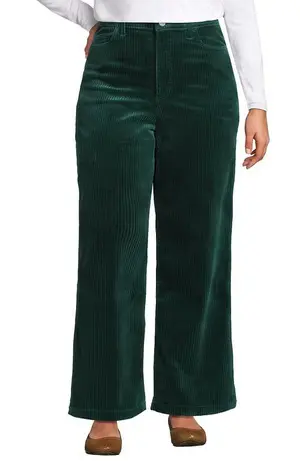 LANDS' END High Rise Wide Leg Corduroy Pants - Evergreen