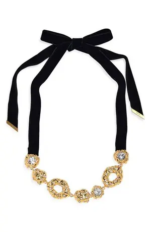 Oscar De La Renta Hammered Stone Velvet Necklace - Crystal
