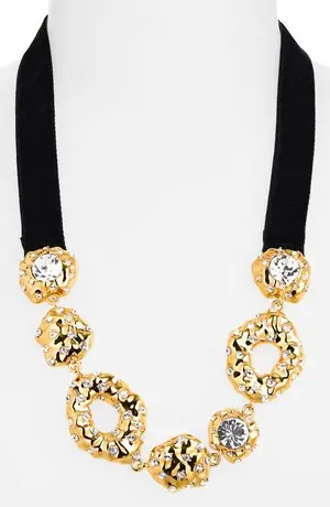 Oscar De La Renta Hammered Stone Velvet Necklace