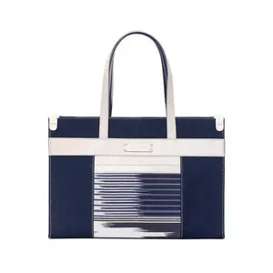 K'AI & VROSI Leather & Canvas Tote Bag With Pockets - Navy