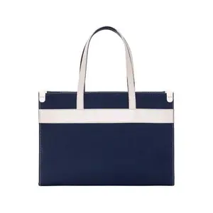 K'AI & VROSI Leather & Canvas Tote Bag With Pockets - Navy