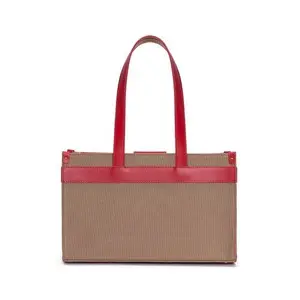 K'AI & VROSI Leather & Canvas Tote Bag With Pockets - Red