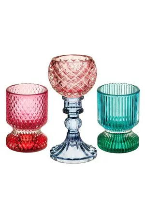 ZSA ZSA ZSU Glass Round Candle Holder And Decorative Object 3 Pcs Set - Multicolor