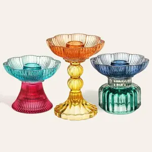 ZSA ZSA ZSU Glass Floral Type Candle Holder And Decorative Object 3 Pcs Set - Multicolor