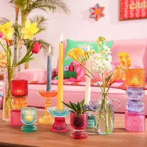 ZSA ZSA ZSU Glass Floral Type Candle Holder And Decorative Object 3 Pcs Set