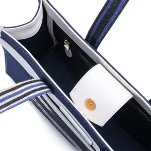 K'AI & VROSI Leather & Canvas Tote Bag - Navy
