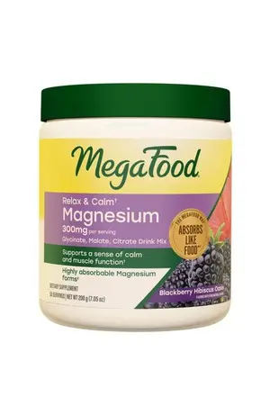 MEGAFOOD Relax & Calm Magnesium Drink Mix With Magnesium Glycinate, Citrate & Malate, Blackberry Hibiscus Oasis - None